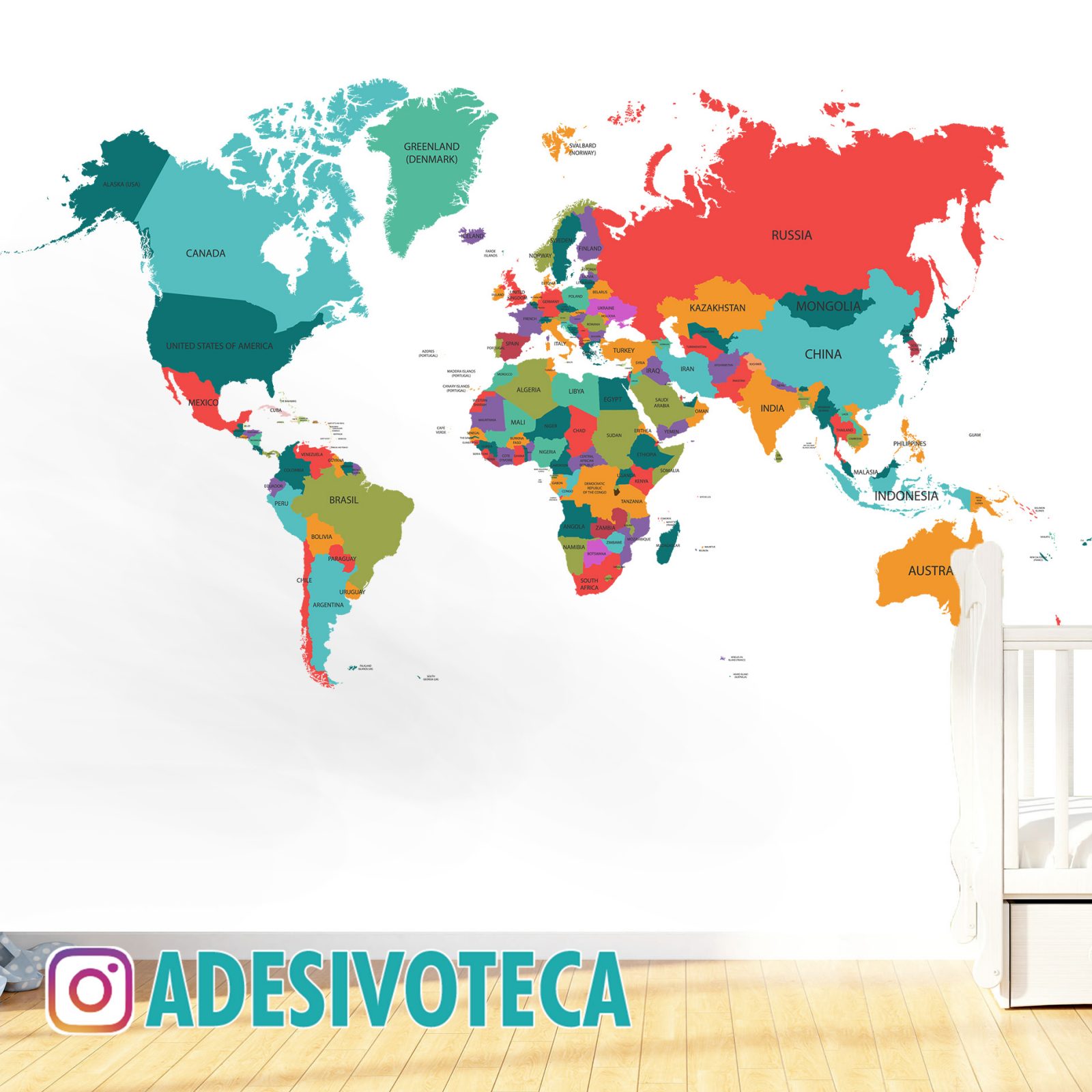 Adesivo Mapa Mundi Color – ADESIVOTECA